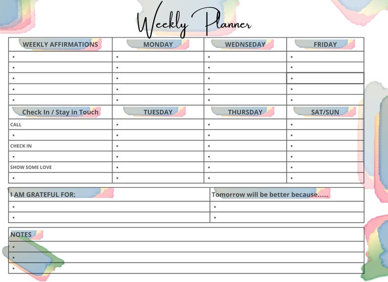 Weekly Planner Printable to Do List. A4 & Letter Printable Planners - Etsy