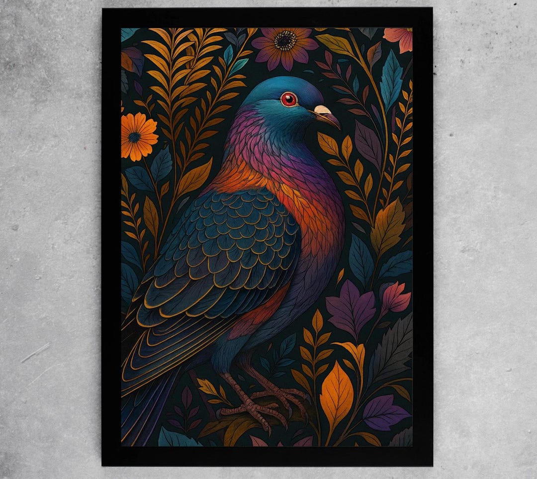 Botanical Pigeon Illustration: Vintage Bird Art Print, Framed Canvas ...