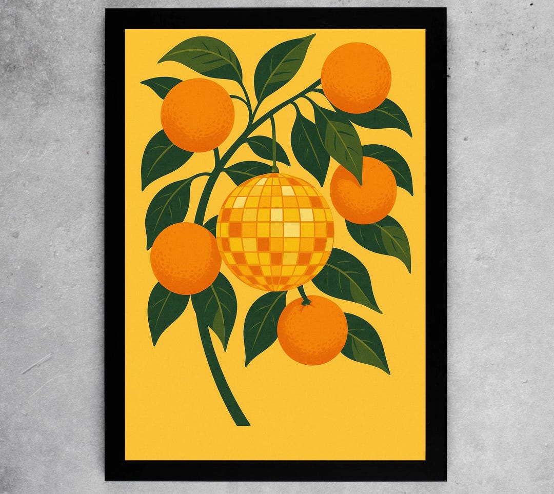 Disco Ball Orange Grove Citrus Home Decor Poster Print Framed Canvas ...