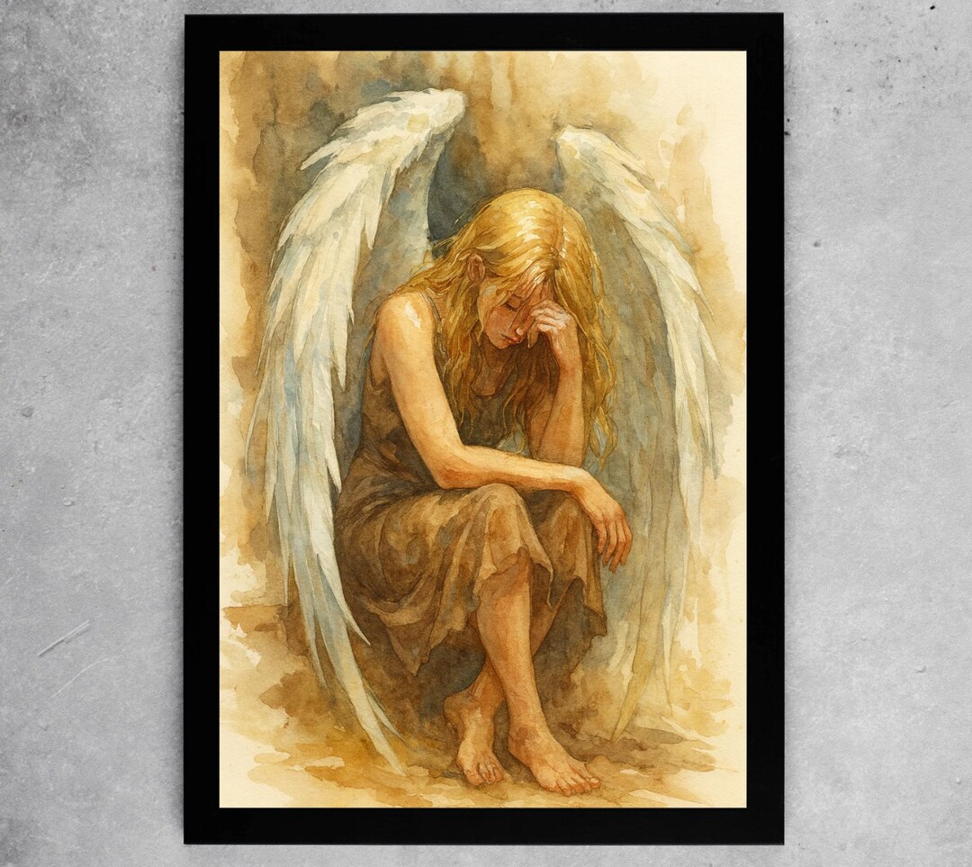 Sad Angel Fantasy Spiritual Poster Print Framed Canvas Wall Art ...