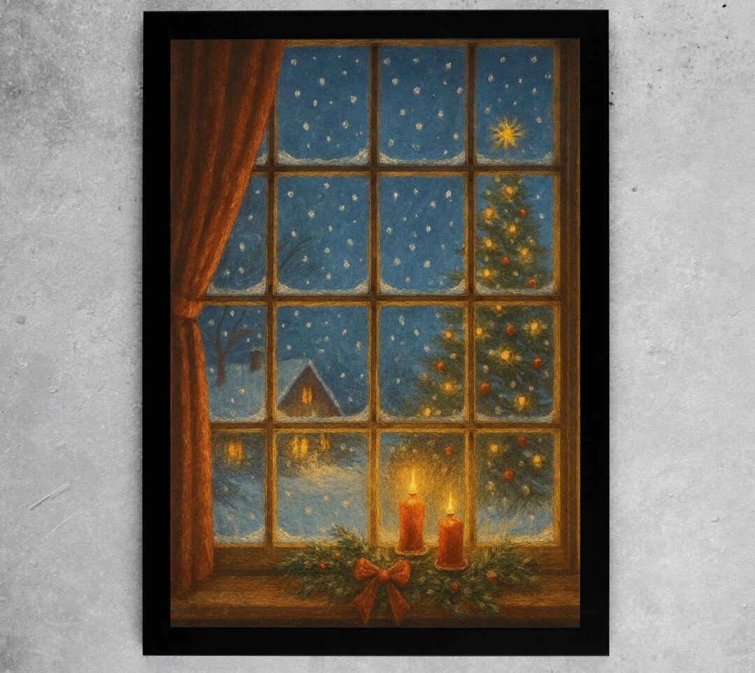 Christmas Window View With Falling Snow Winter Poster Print Framed ...