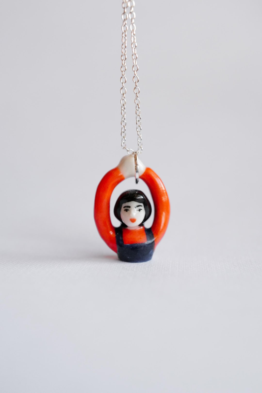 Ceramic Holding on Charm, Hand Painted Porcelain Pendant, Wearable ...