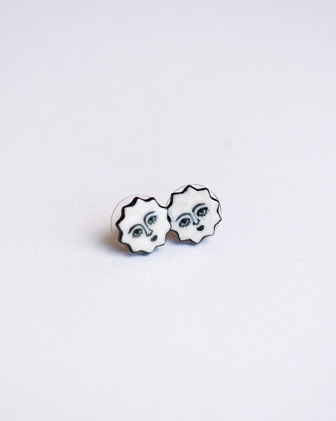 Mini Sun Face Studs, Ceramic Stud Earrings, Porcelain Sunshine Earrings ...