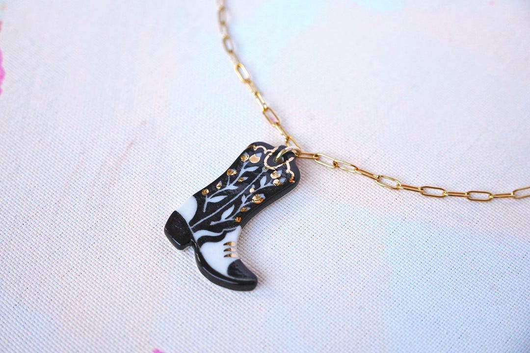Cowboy Boot Pendant Necklace, Cowgirl Western Jewelry, Handmade Ceramic ...