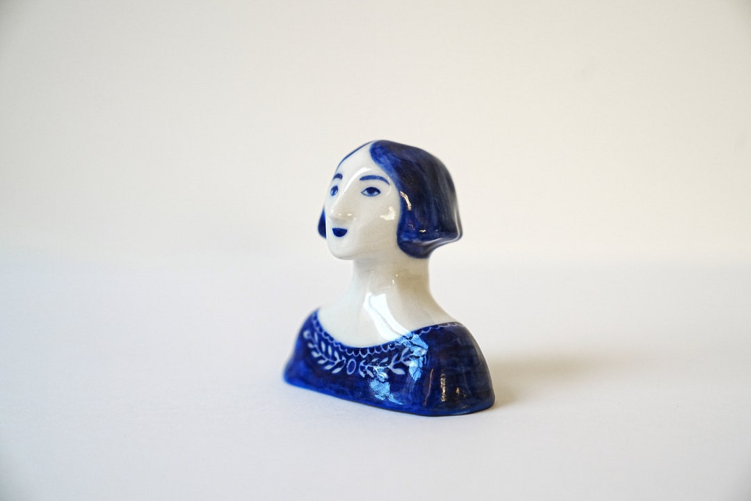 Ceramic Art People Figure, Porcelain Person Sculpture, Blue and White ...