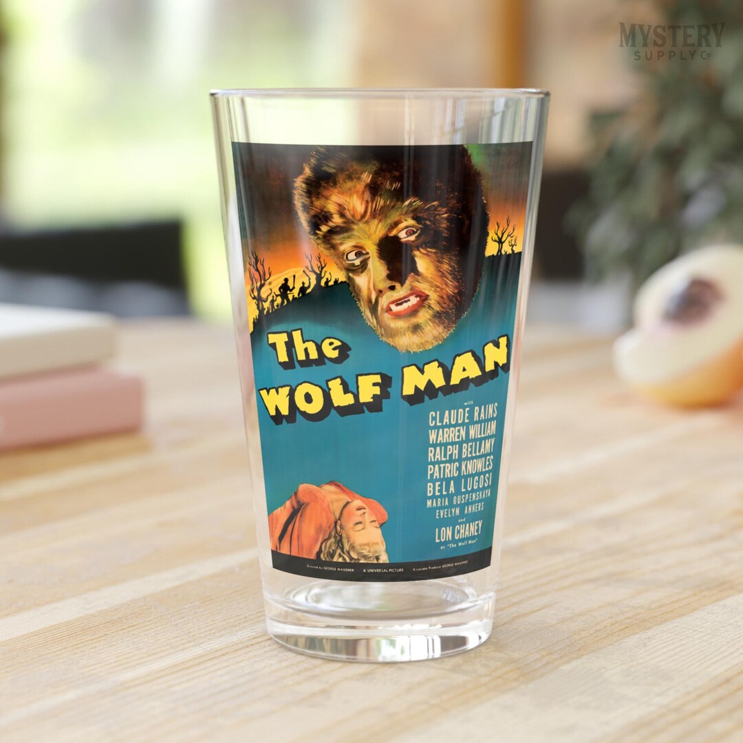 The Wolf Man Vintage Horror Werewolf Movie 16oz Pint Glass / Beer Glass ...