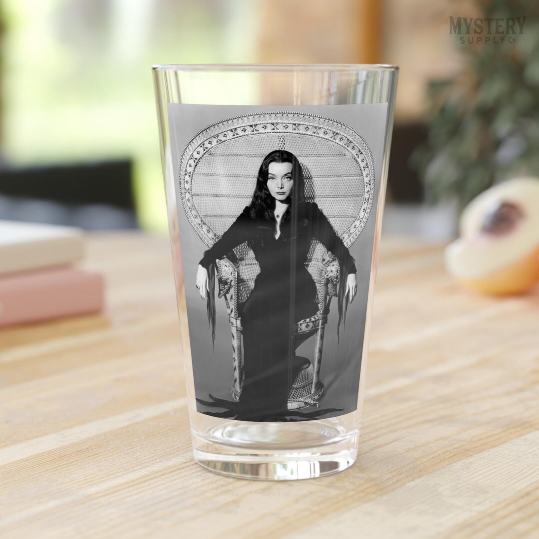 Morticia Addams 1960s Addams Family Witch 16oz Pint Glass / Beer Glass / Barware / Glassware ...