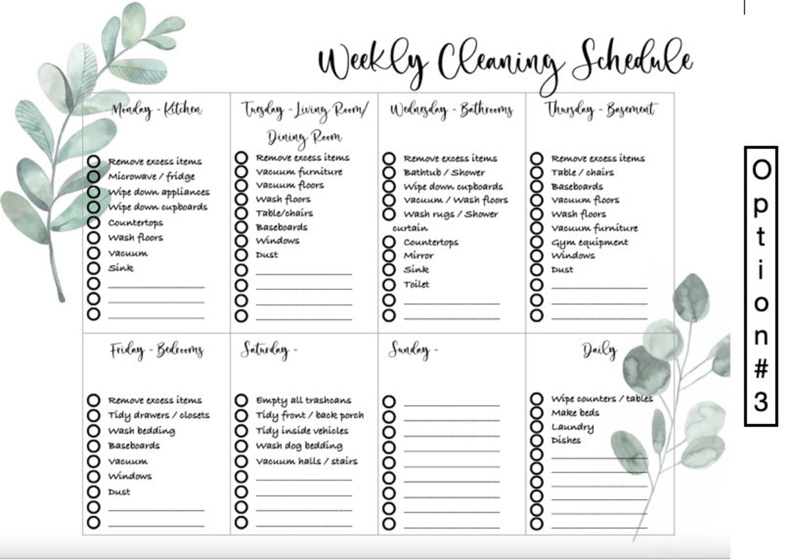 Custom Weekly Cleaning Schedule | Etsy