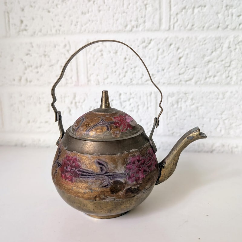 Vintage Brass Teapot Etched - Etsy