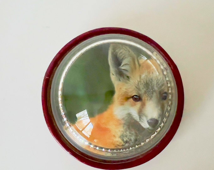 Vintage Glass Paperweight With Fox Image and Leather Edge - Etsy