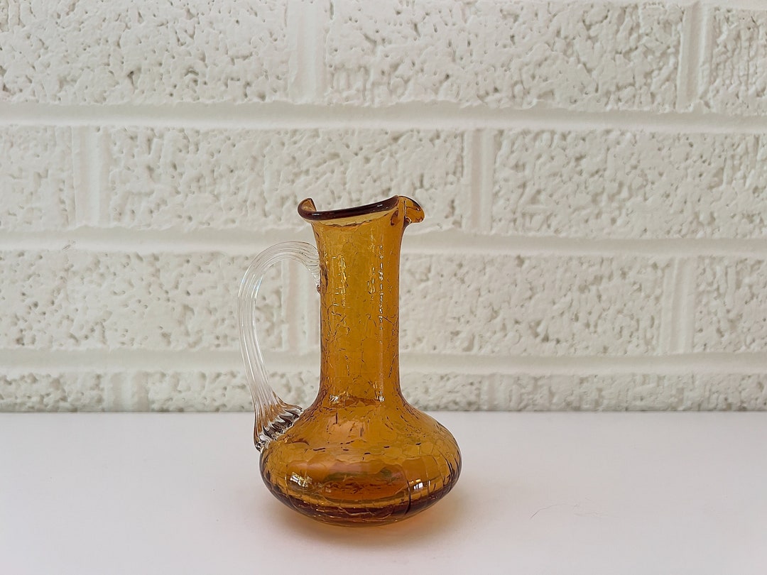 Vintage Amber Crackle Glass Creamer With Threaded Clear Glass Applied ...