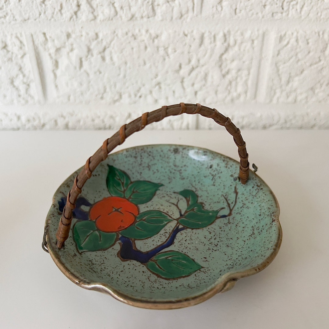 Vintage Japanese Ceramic Basket With Bamboo Handle | Floral - Etsy
