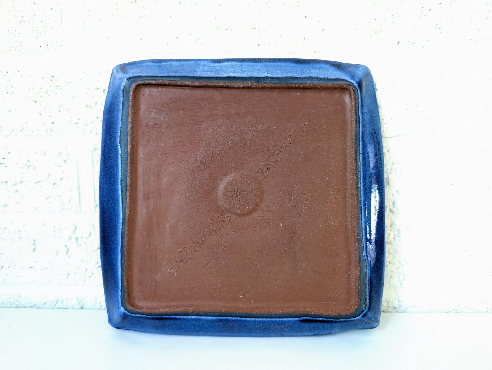 One Vintage Earthworks Barbados Dinner Plate | Square Plate With Blue ...