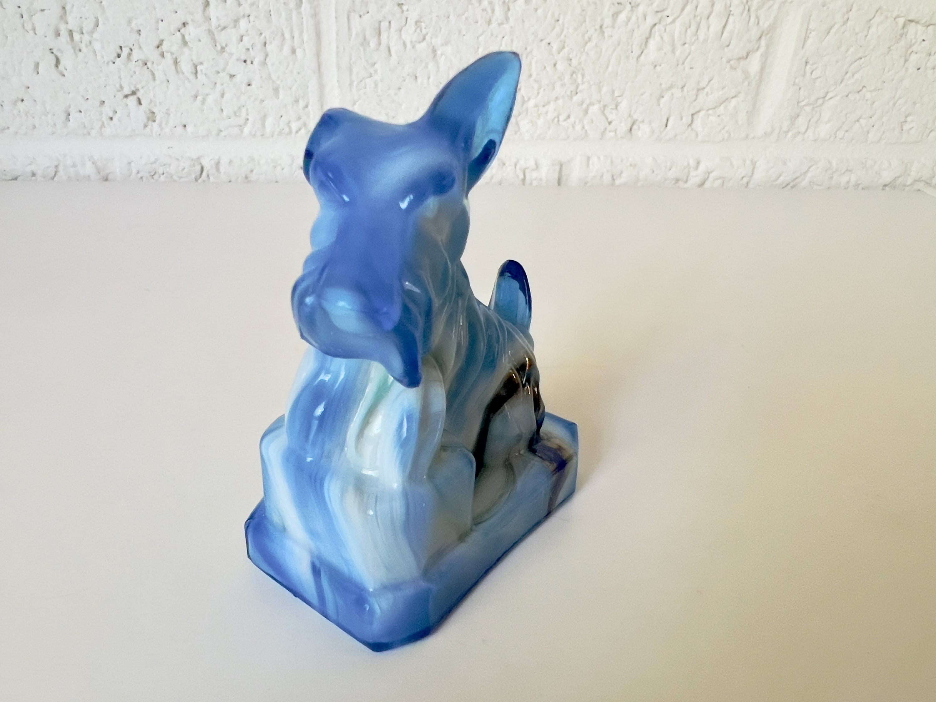 Vintage Boyd Art Glass Blue Scotty Dog Figurine Blue Swirl Iridescent ...