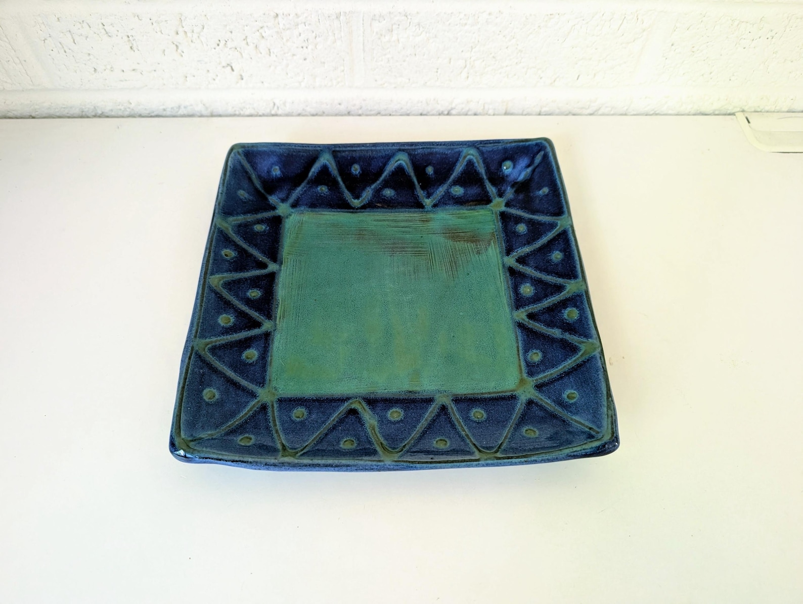One Vintage Earthworks Barbados Dinner Plate | Square Plate With Blue ...