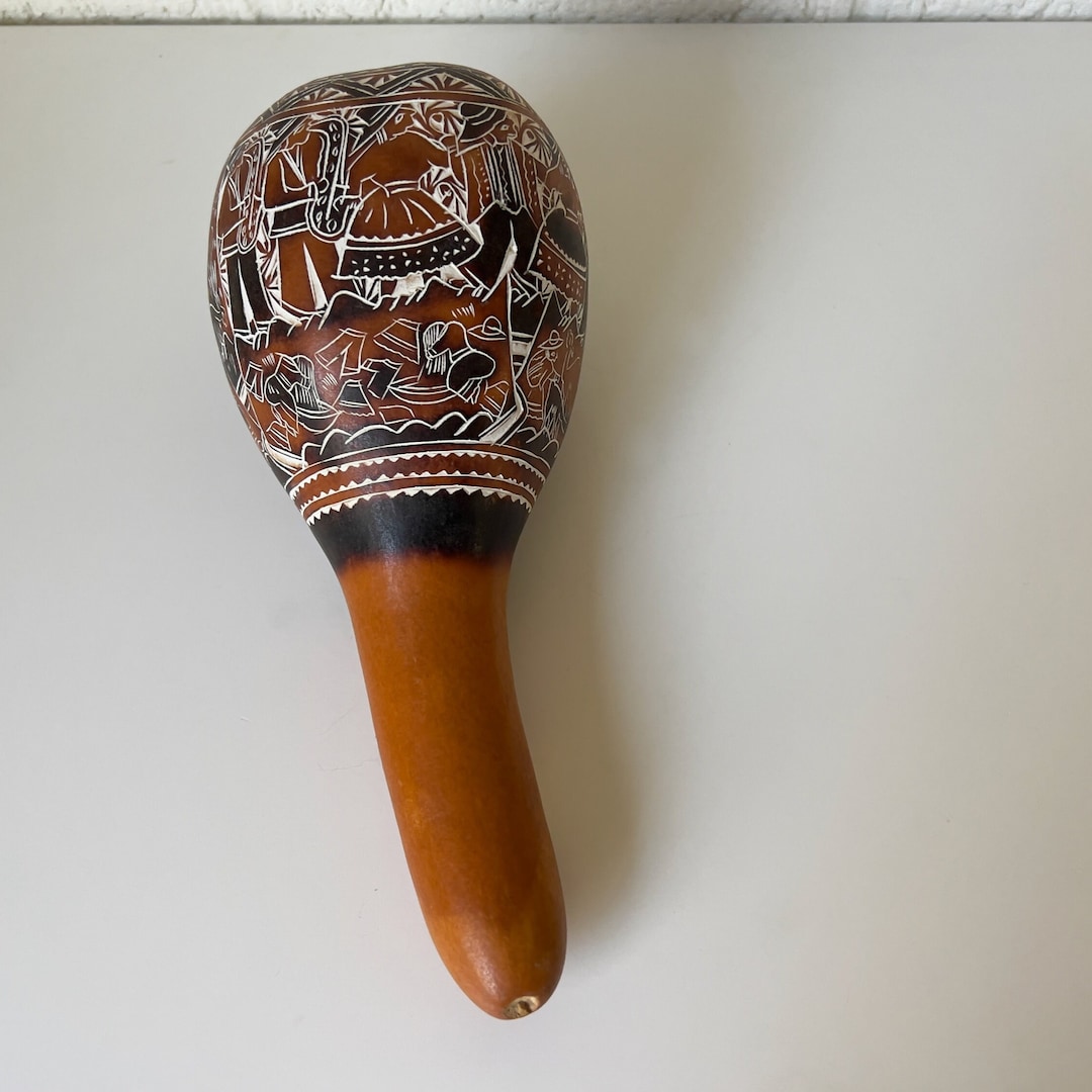 Vintage Peruvian Maraca | Carved, Painted Gourd Maraca - Etsy