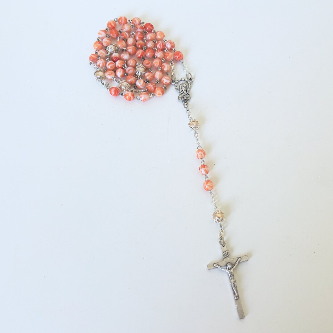 Vintage Rosary | Quadruple Interlock | Peach Orange Plastic Beads ...