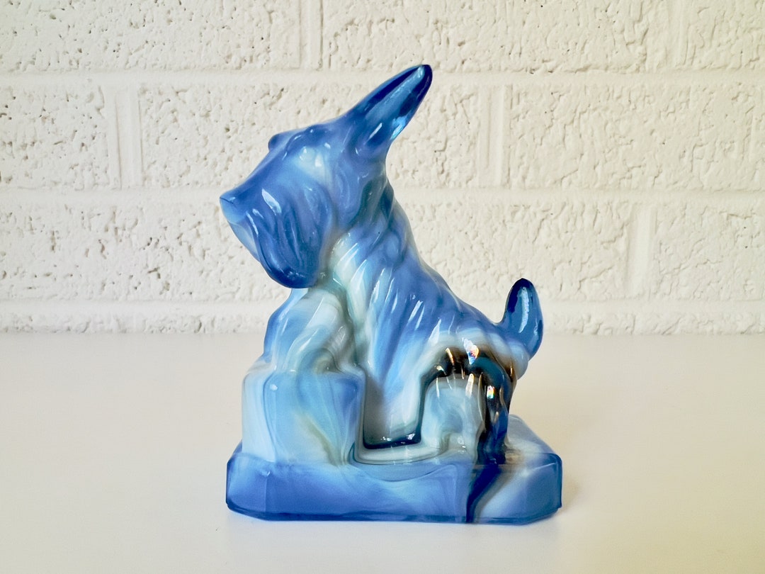 Vintage Boyd Art Glass Blue Scotty Dog Figurine | Blue Swirl Iridescent ...