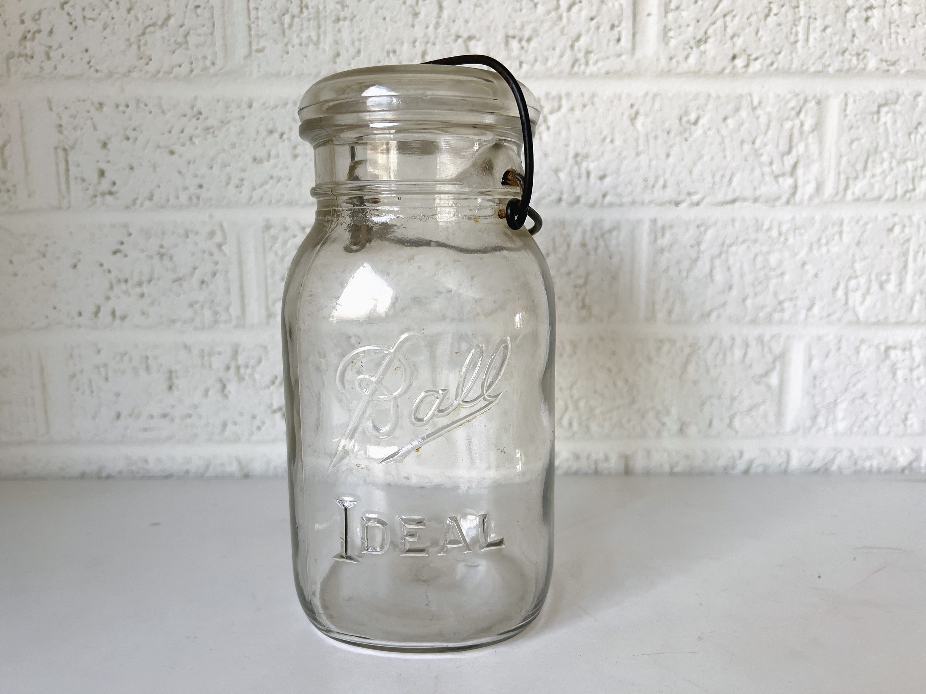 Vintage Ball Ideal Canning Jar With Wire Bale Clear Glass Round Lid and ...