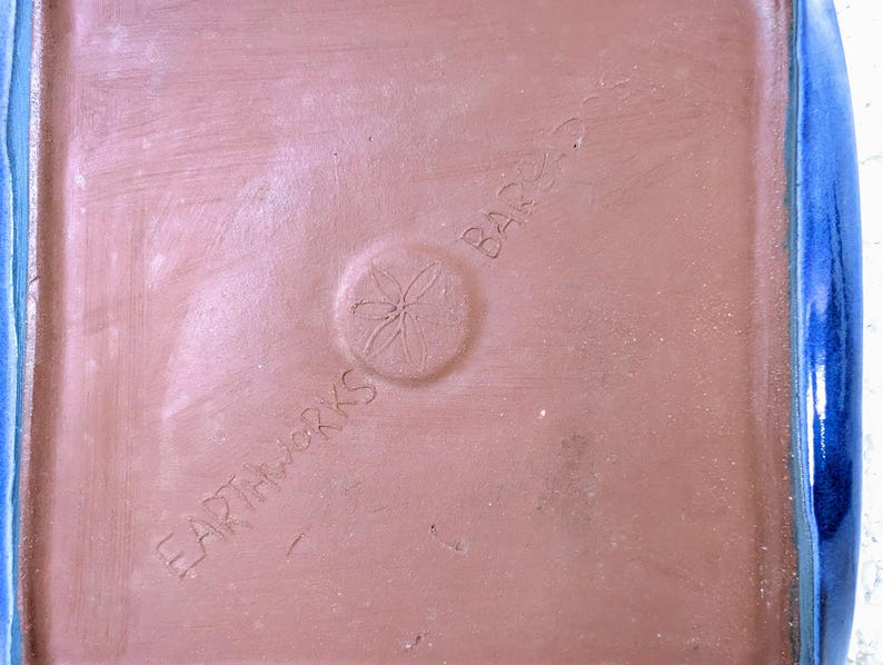 One Vintage Earthworks Barbados Dinner Plate | Square Plate With Blue ...