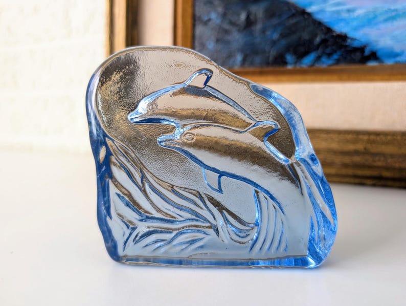 Vintage Glass Dolphins Plaque | Three Dimensional Pressed Glass Plaque ...