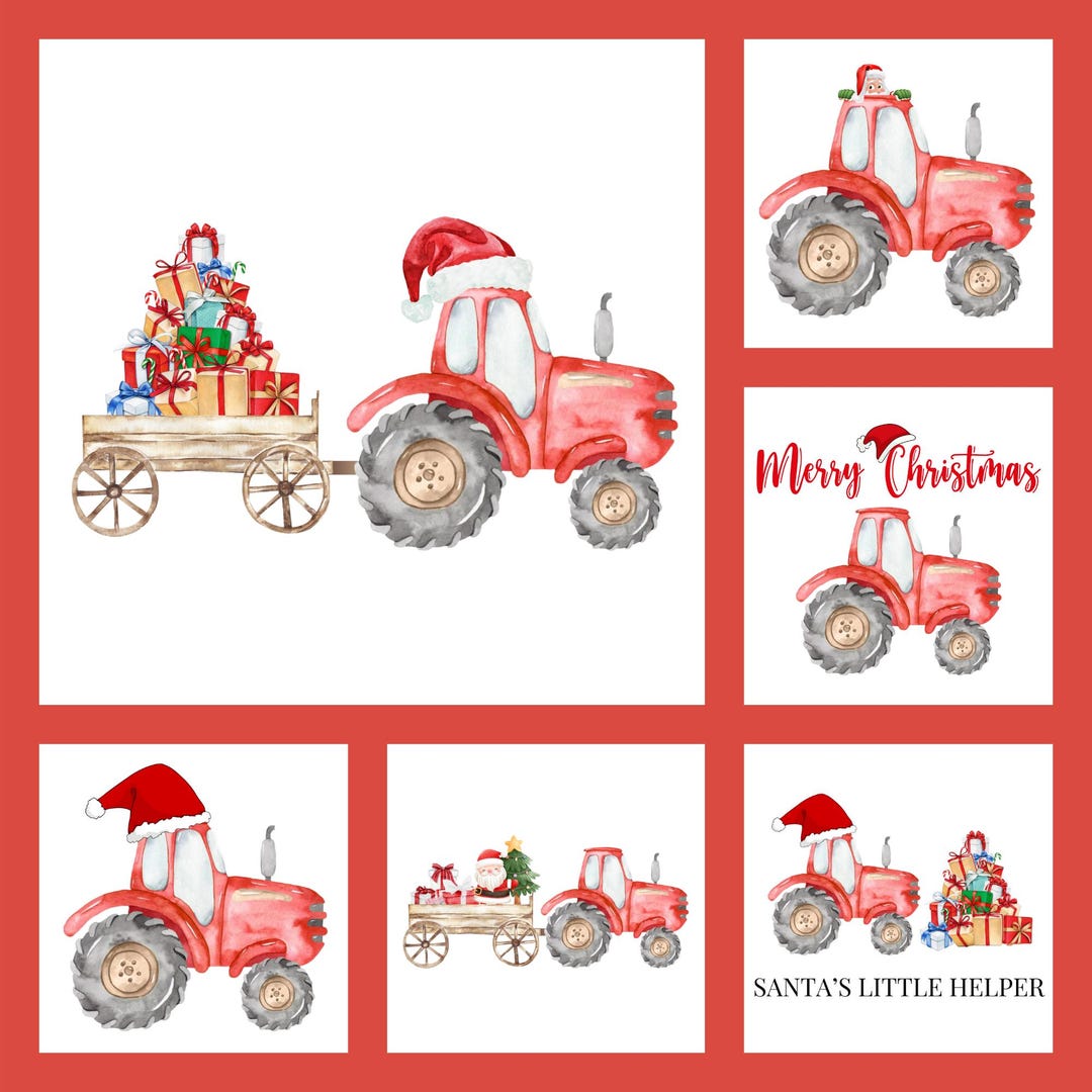Red Christmas Tractor, Santa Hat, Red Tractor Sublimation Design, Merry ...
