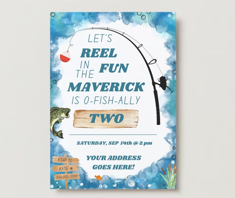 Editable Fishing Birthday Party Invitation Card Template, Digital ...