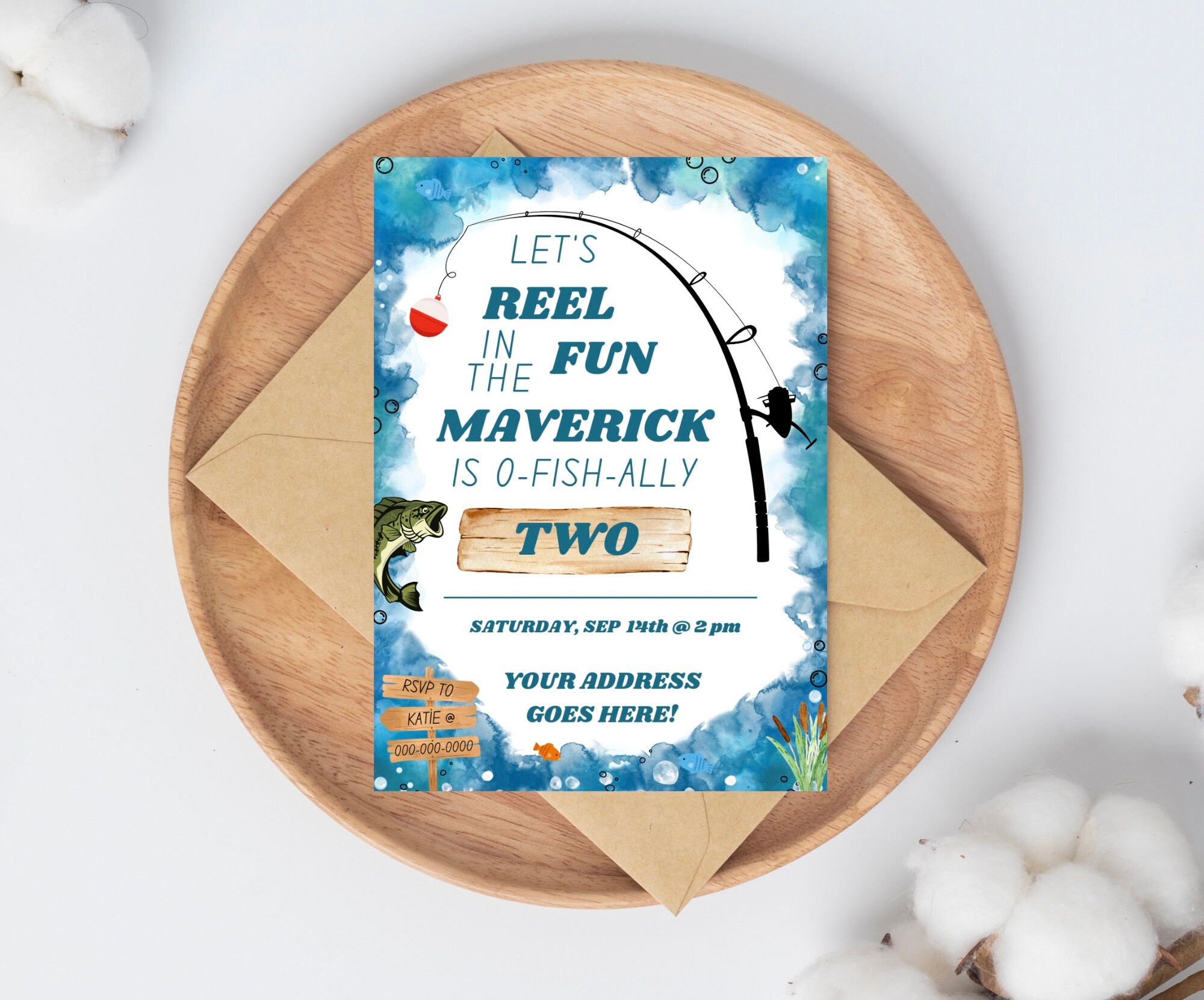 Editable Fishing Birthday Party Invitation Card Template, Digital ...