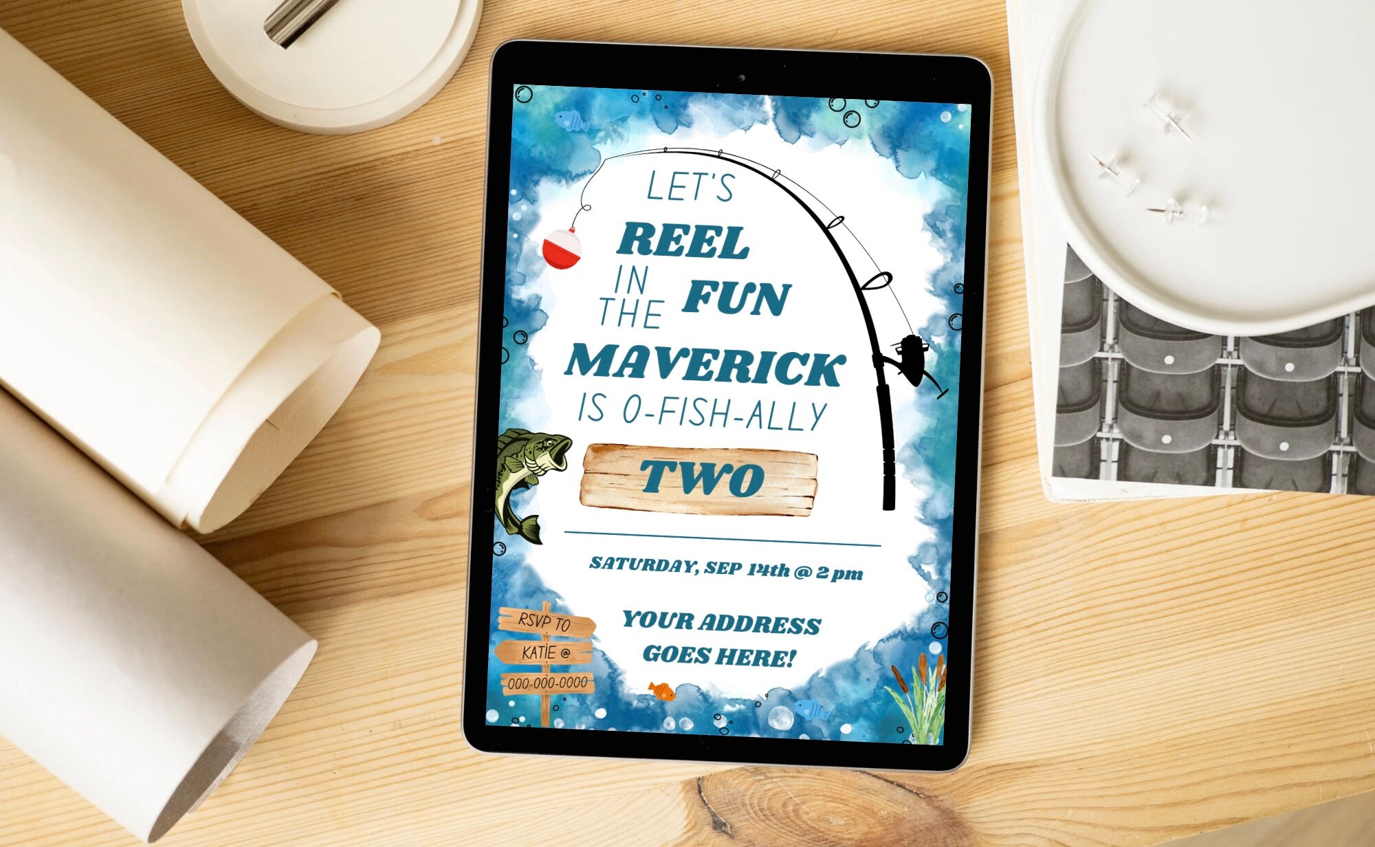 Editable Fishing Birthday Party Invitation Card Template, Digital ...