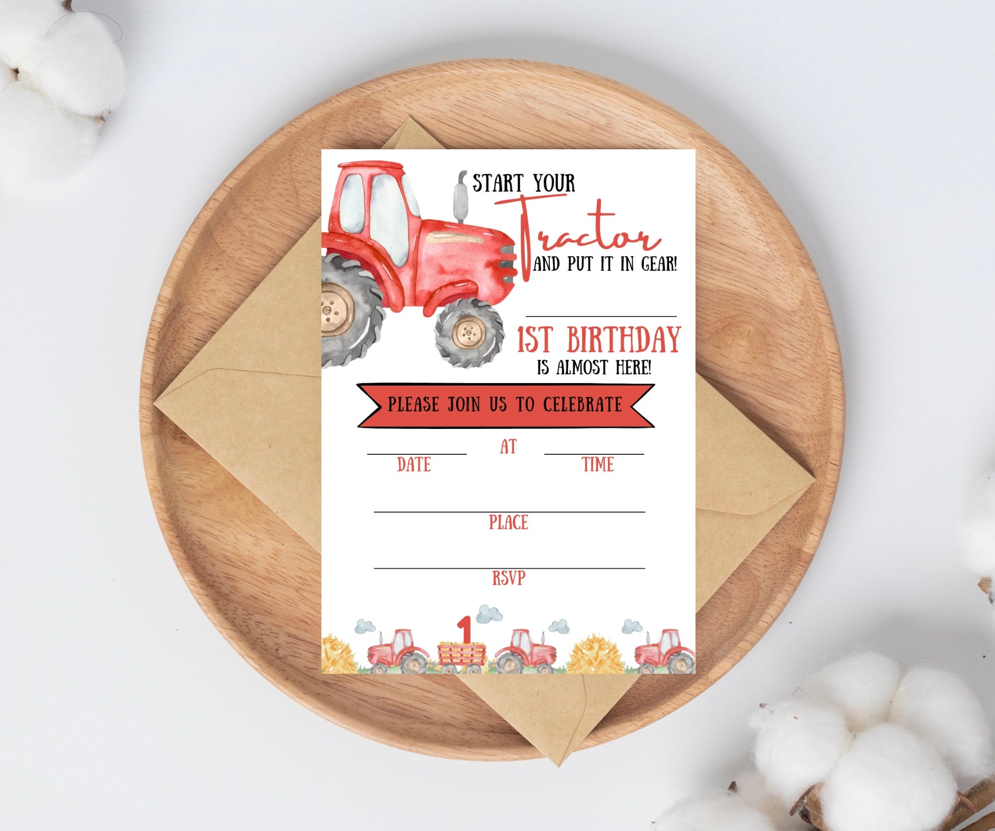 Editable Red Tractor Birthday Invitation, Instant Download, Birthday ...