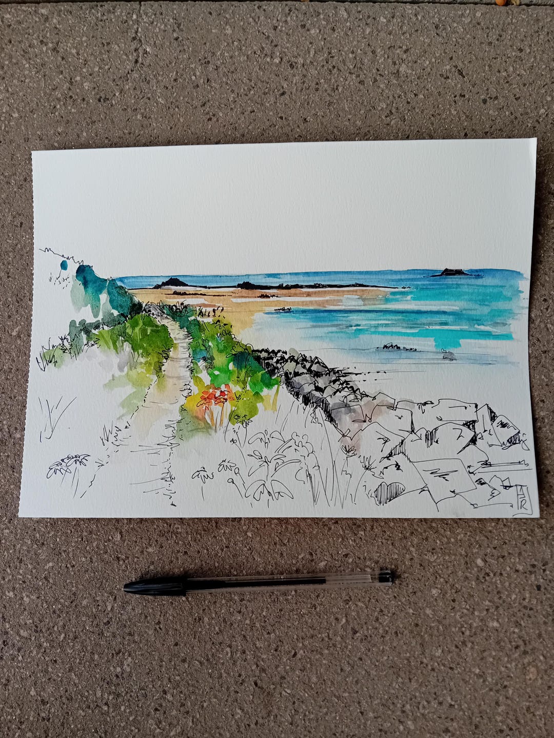 Original Painting Seaside in Watercolor - Etsy