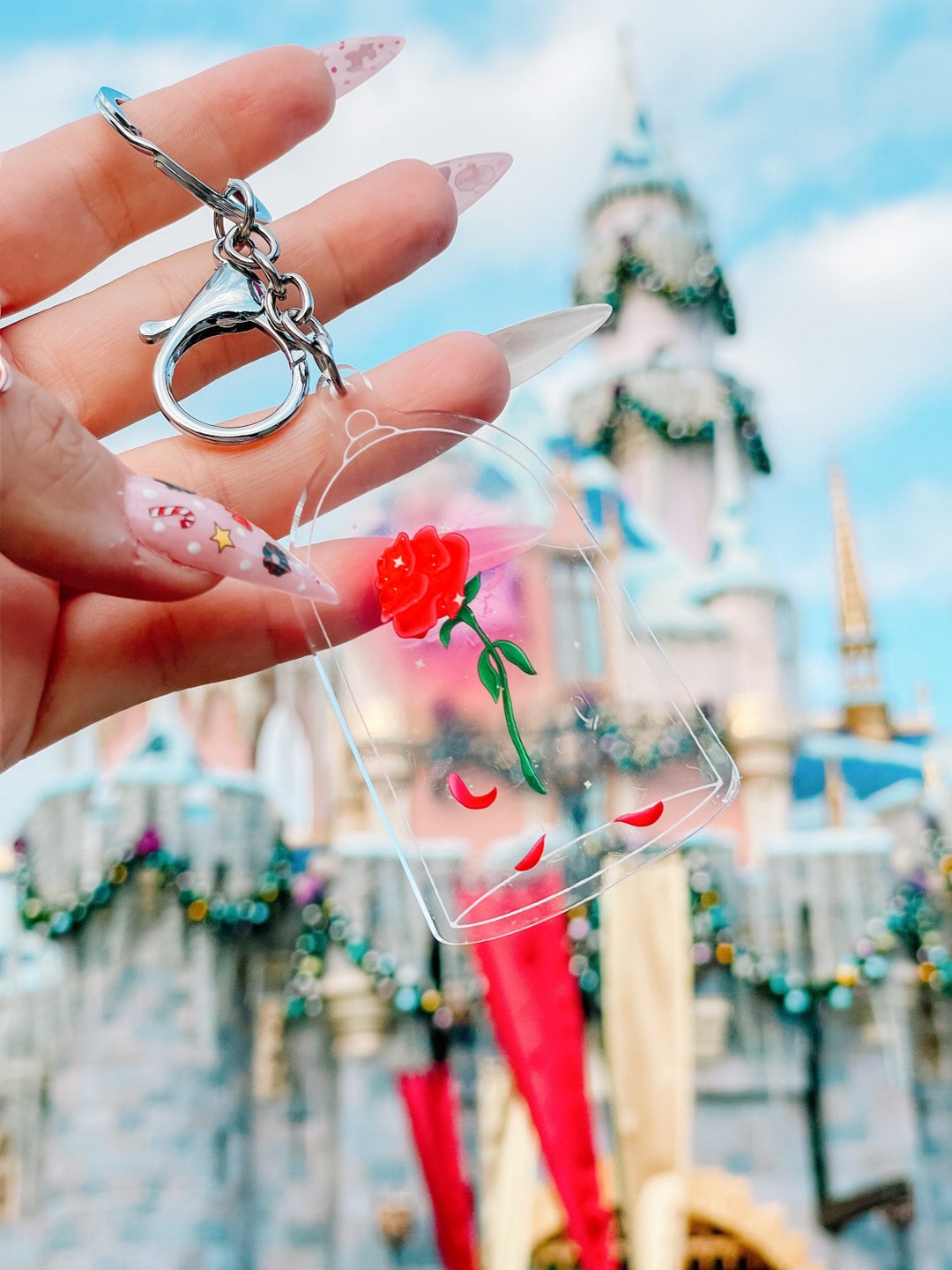 Enchanted Rose Keychain - Etsy