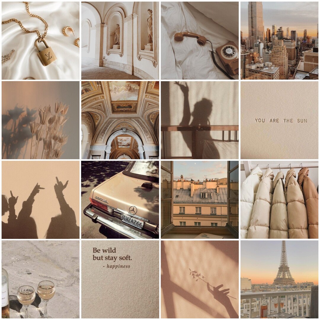 Beige Boho Aesthetic Wall Collage Kit, Collage Kit Wall Decor ...