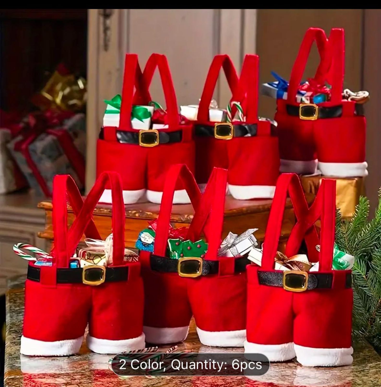 6pcs Santa Pants Candy Bags, Christmas Reindeer Polyester Gift Pouches ...