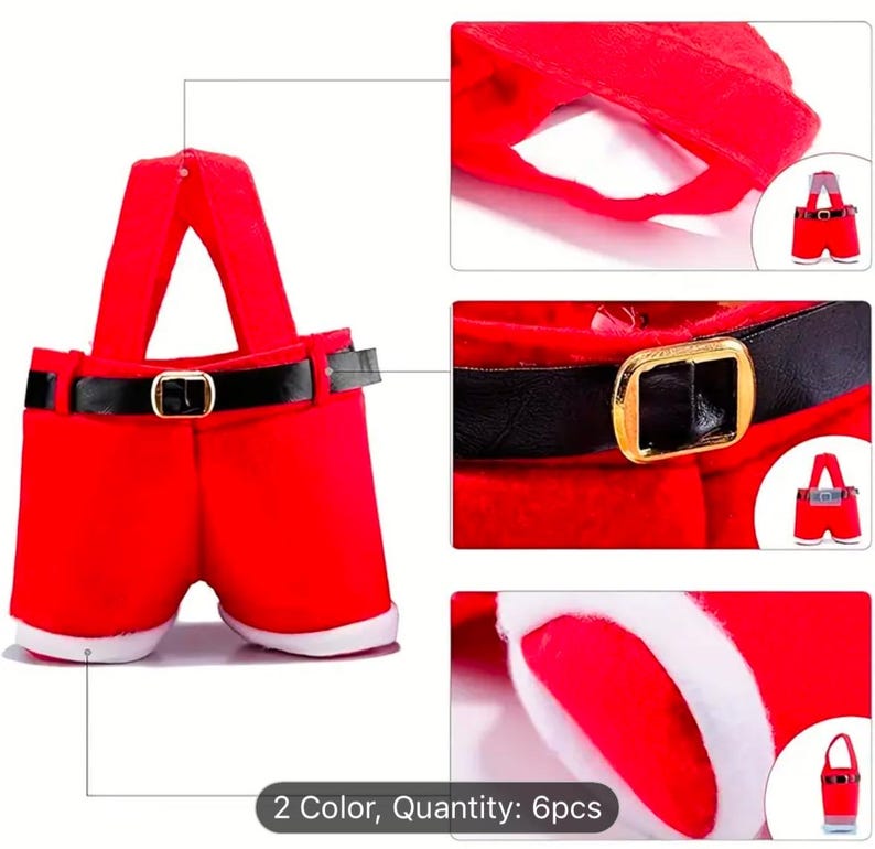 6pcs Santa Pants Candy Bags, Christmas Reindeer Polyester Gift Pouches ...
