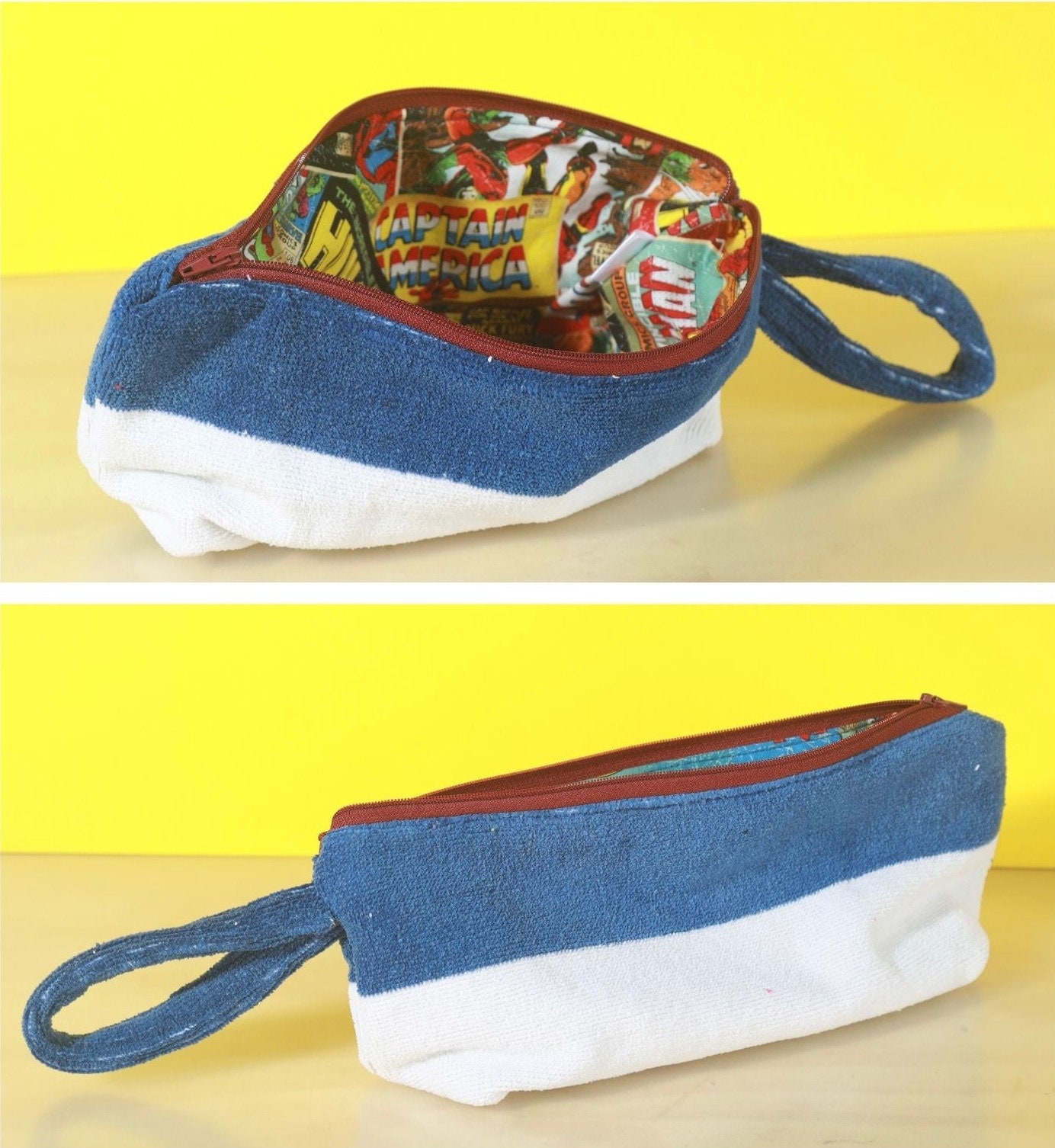 Upcycled Terry Cloth Towel Zipper Pouch Bag With Wristlet - Etsy