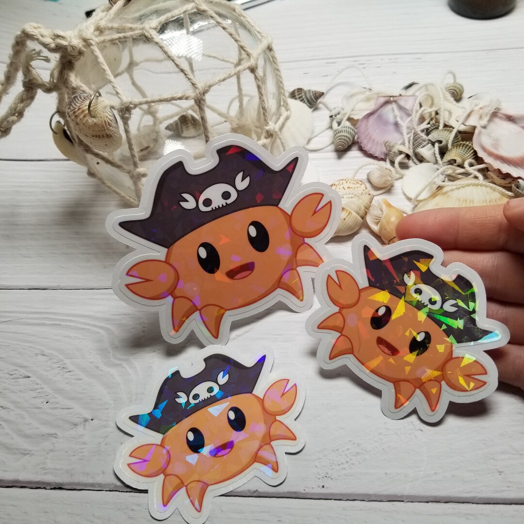 Capt Crabs Sticker, Holographic or Glossy Vinyl, 4 3 Sizes, Cute Anime ...