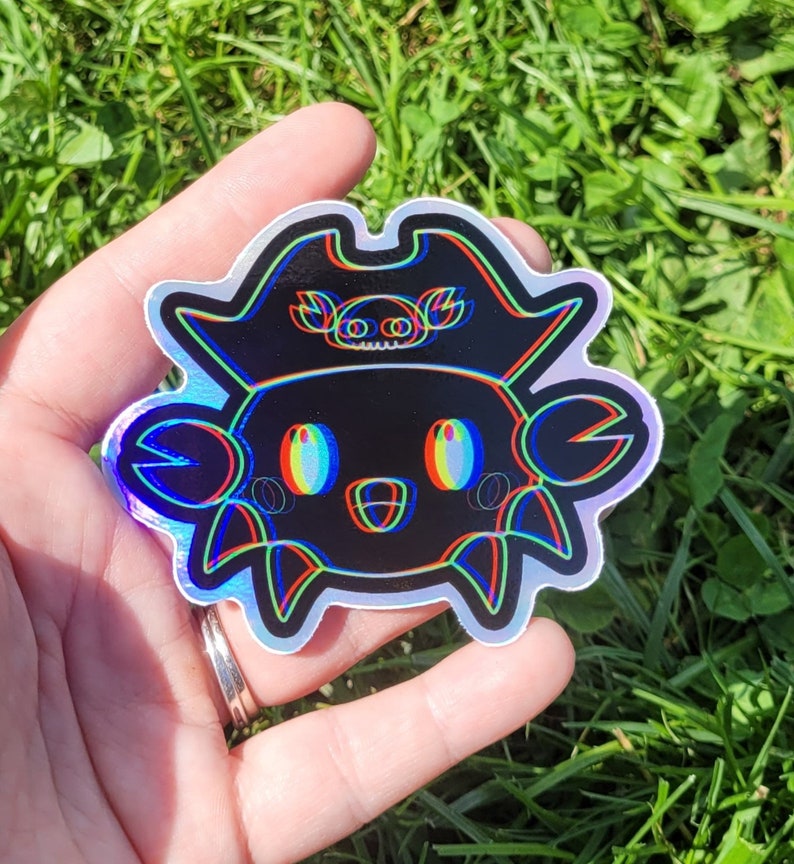 Chromatic Holographic Pirate Crab Vinyl Sticker, Cute Anime Chibi ...