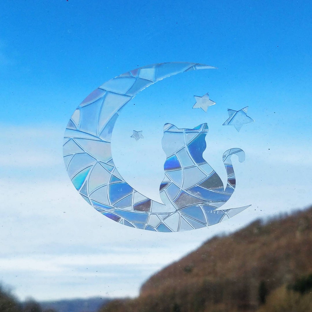 Suncatcher: Cat Moon and Stars, Suncatcher Sticker, Rainbow Maker ...