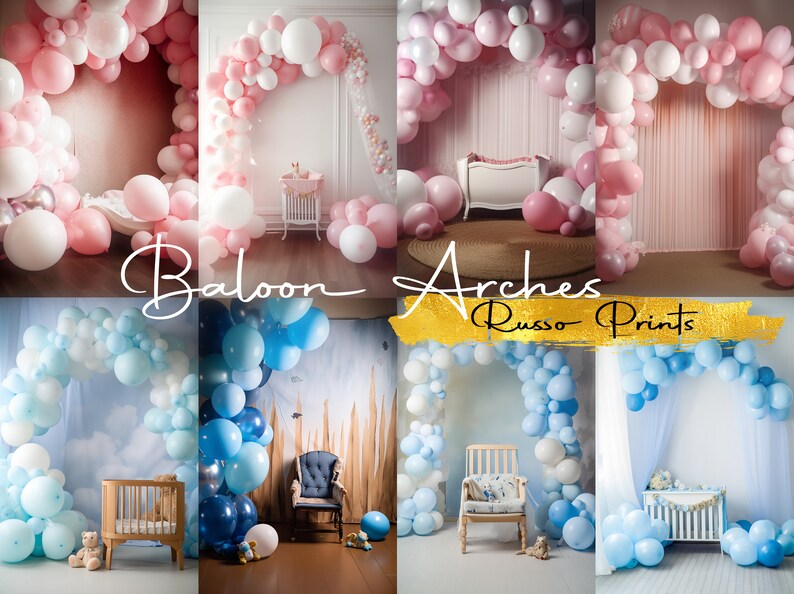 Balloon Arches Digital Backdrop, Baby Shower Overlays, Studio Backdrop ...