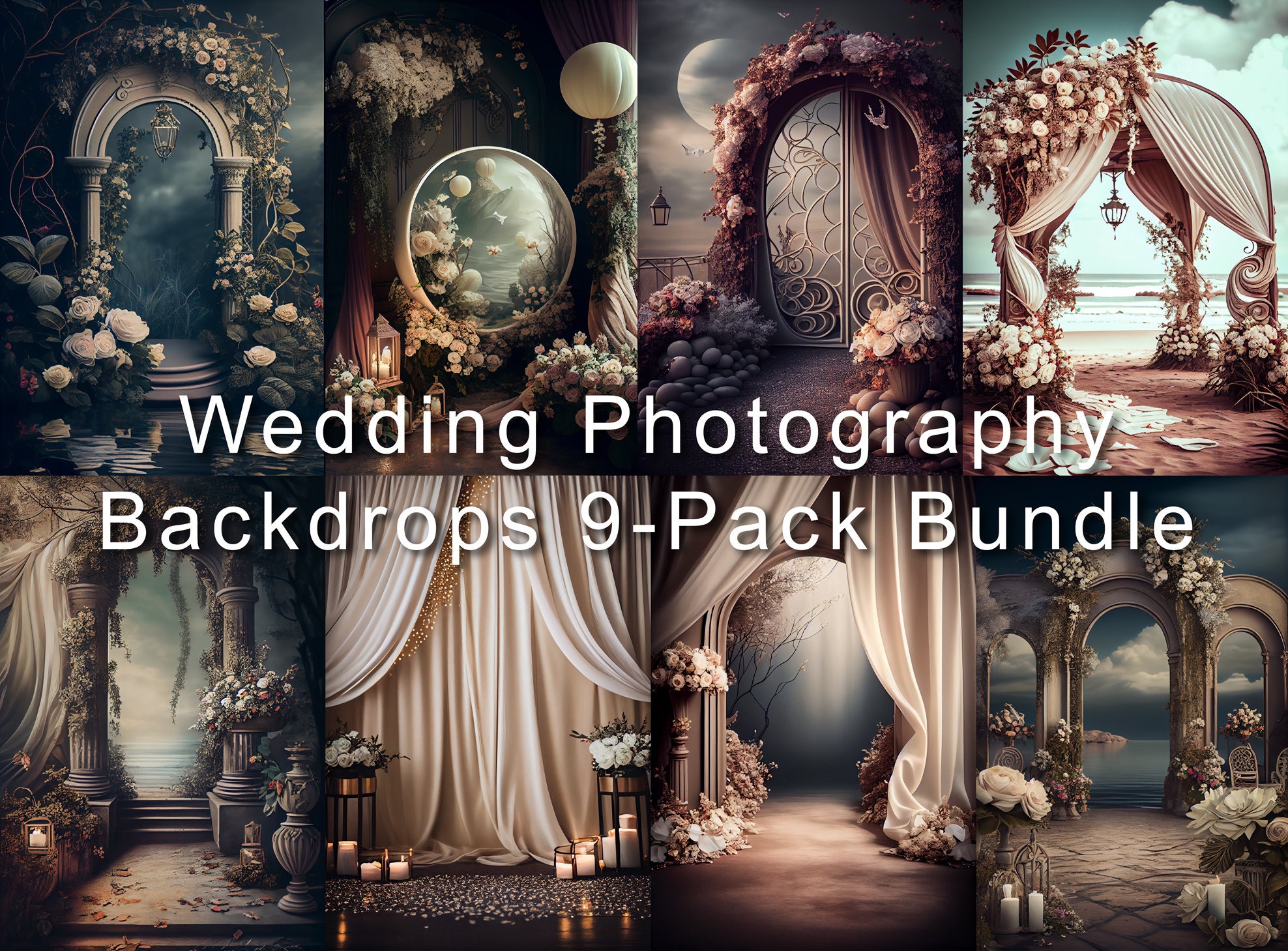 9x Digital Backdrops, Bundle Wedding Overlays, Studio Backdrop Overlay ...