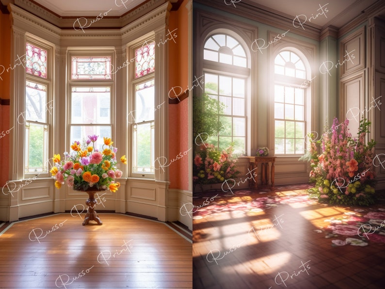 10 Digital Backgrounds Victorian Floral Rooms, Backdrop Overlays ...