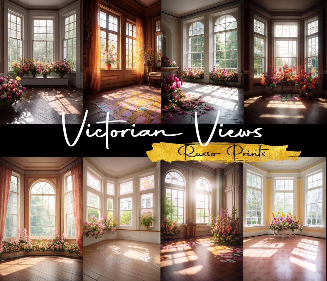 10 Digital Backgrounds Victorian Floral Rooms, Backdrop Overlays ...
