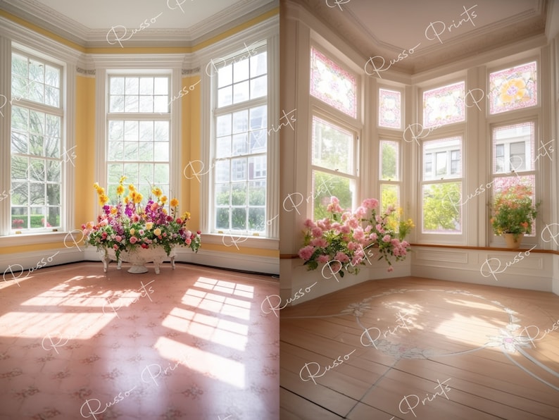 10 Digital Backgrounds Victorian Floral Rooms, Backdrop Overlays ...
