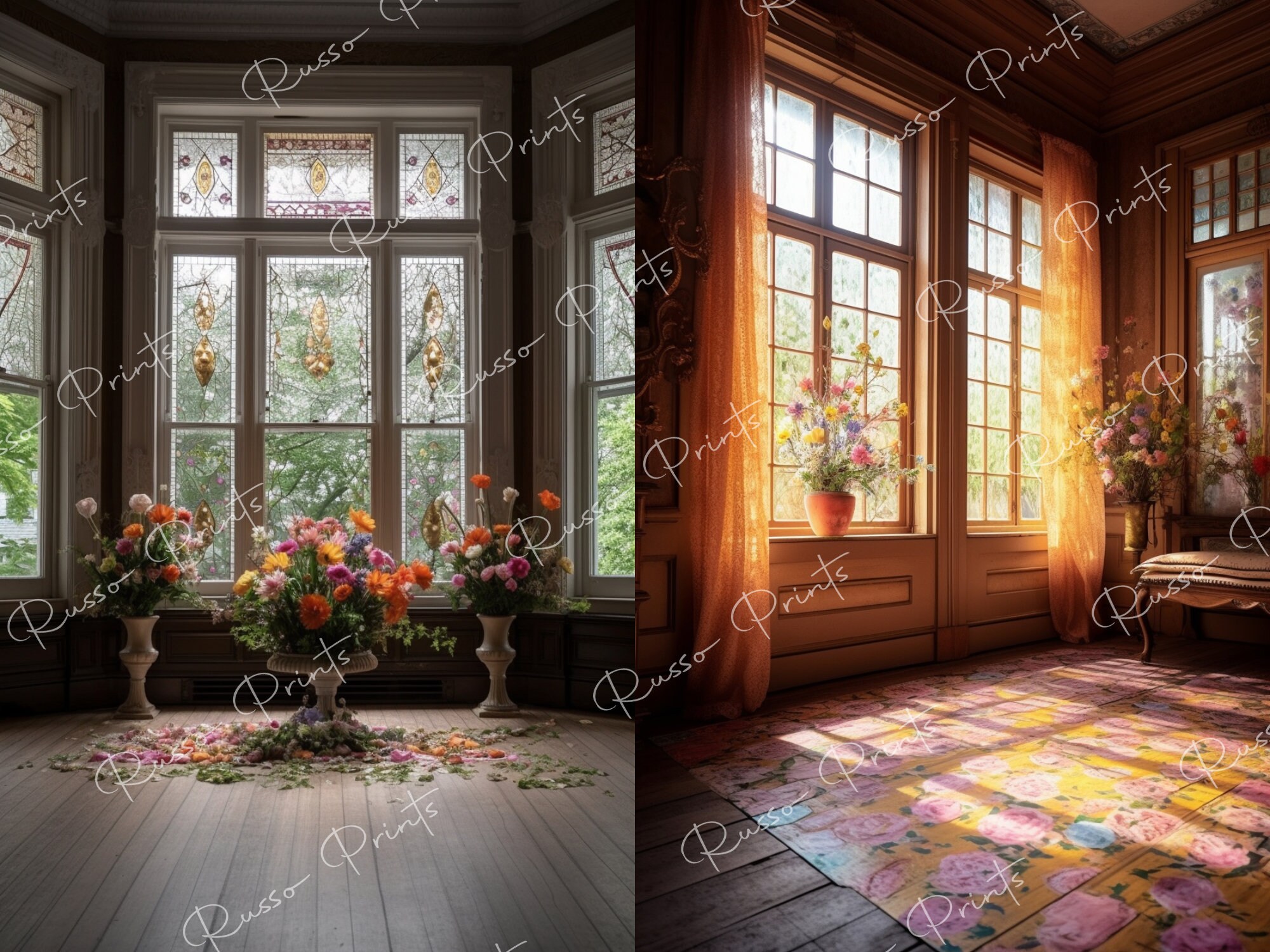 10 Digital Backgrounds Victorian Floral Rooms, Backdrop Overlays ...