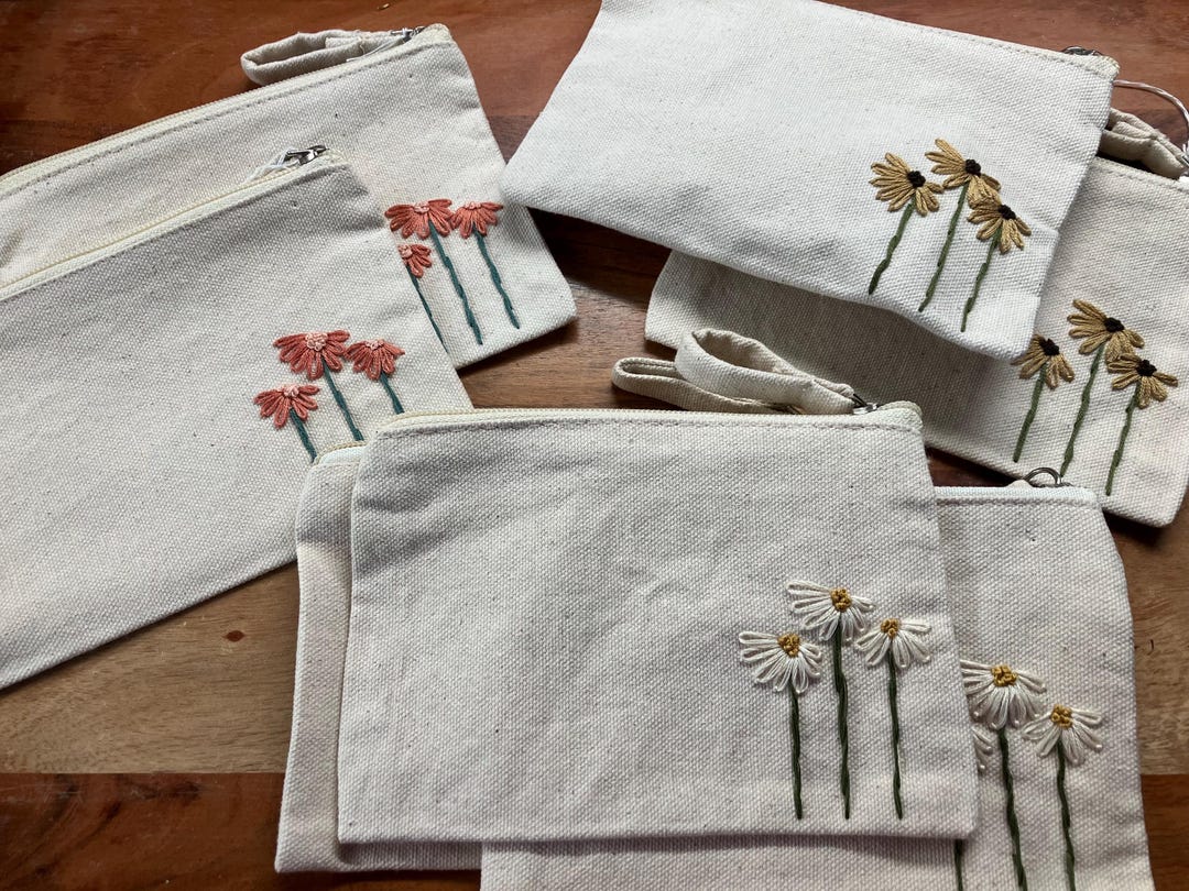 Extra Small, Hand Embroidered Sunflower Pouch | Zippered Clutch ...