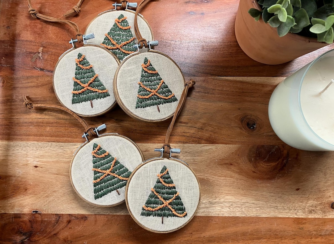 3 Inch Christmas Tree Ornaments | Hand Embroidered Decor | Holiday ...