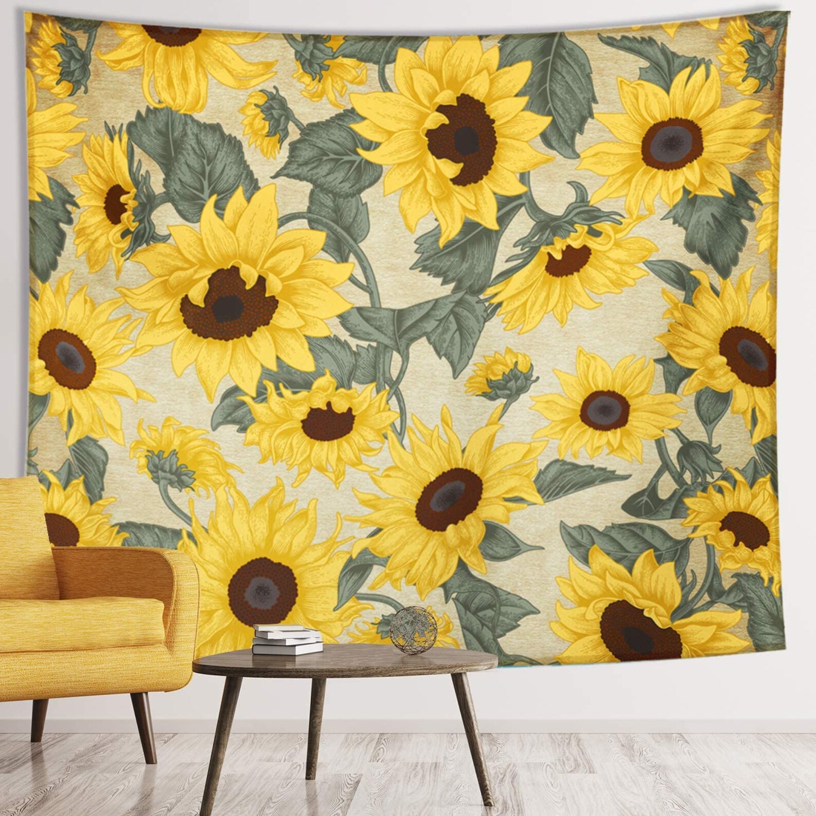 Sunflower Tapestry Wall Decor Hanging Floral Yellow Flower Etsy