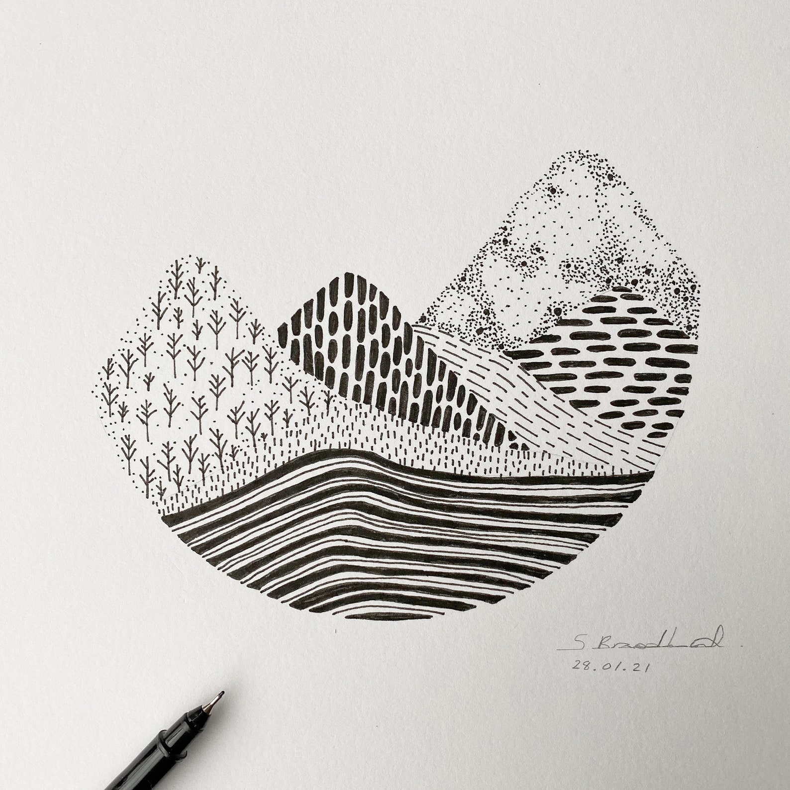 A4 original drawing Fineliner drawing Landscape art A4 | Etsy