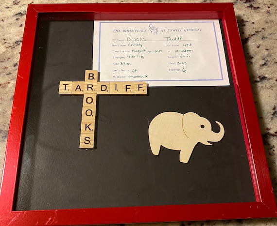 Baby birth stats shadow box | Etsy